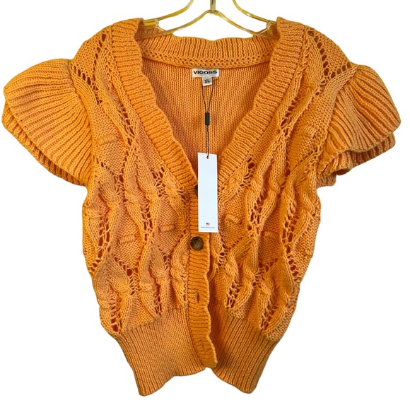 Vigoss | Sweaters | Nwt Vigoss Flutter Short Sleeve Cardigan Mango Xl ...